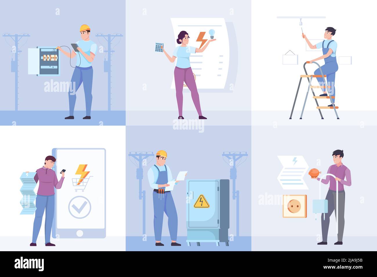 Electricity energy maintenance six square compositions with technicians ...