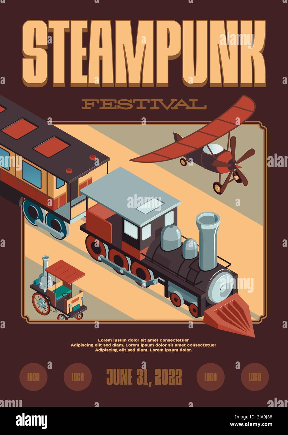 Steampunk vertical poster with editable text and event date with images ...