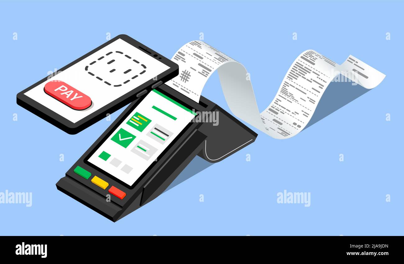 Receipt bill isometric contactless payment composition with nfc ...