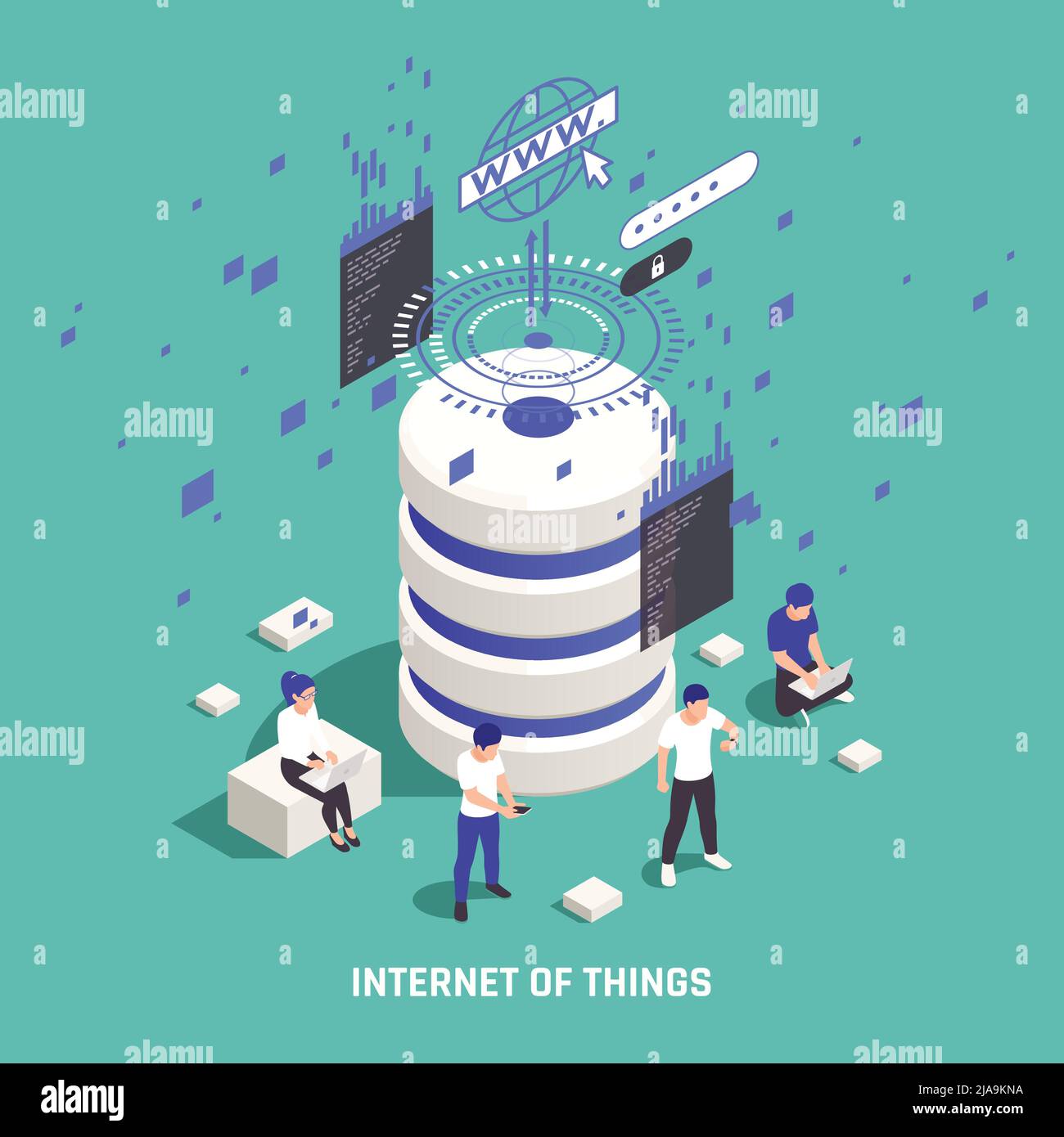 IOT isometric composition with people internet equipment and internet ...