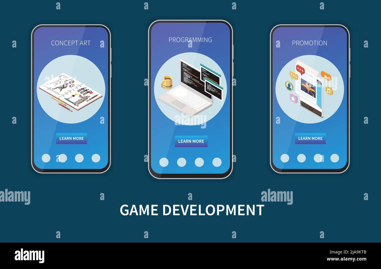 Game development isometric composition with promotion symbols isolated ...