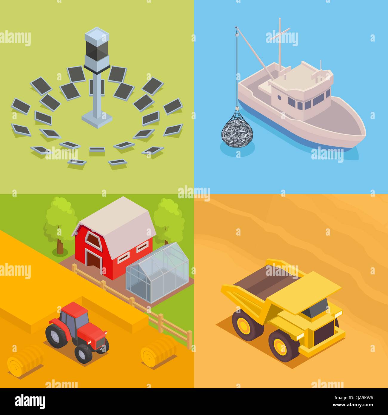 Isometric natural resources 2x2 design concept with agriculture truck ...
