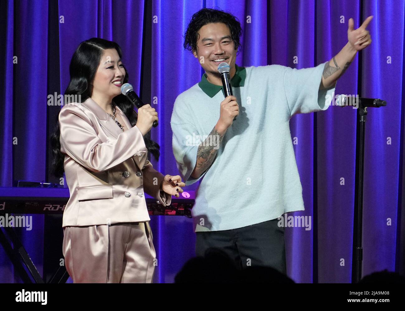 Los Angeles, USA. 28th May, 2022. (L-R) Hosts Sherry Cola and Dumbfoundead at IDENTITY 2022 held ...