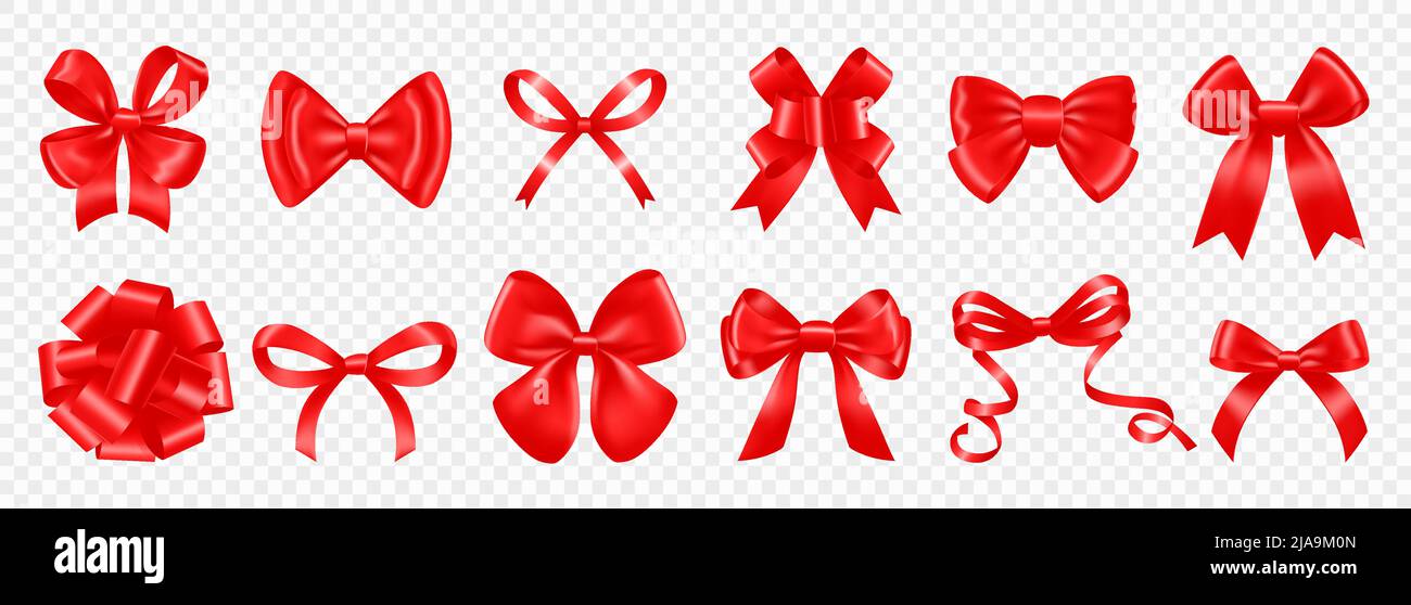 Realistic bow ribbon color set of isolated icons red bows of different ...