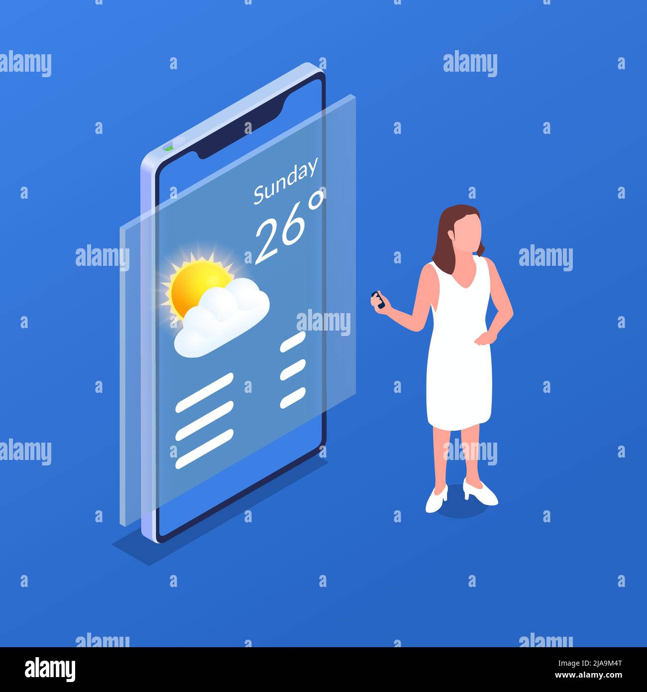 Online weather forecast on smartphone screen isometric composition with ...