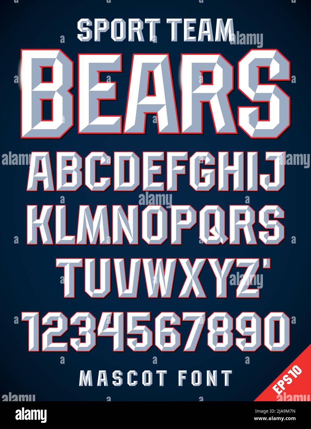 Sport Team font, metallic beveled alphabet and numbers. Upper case ...