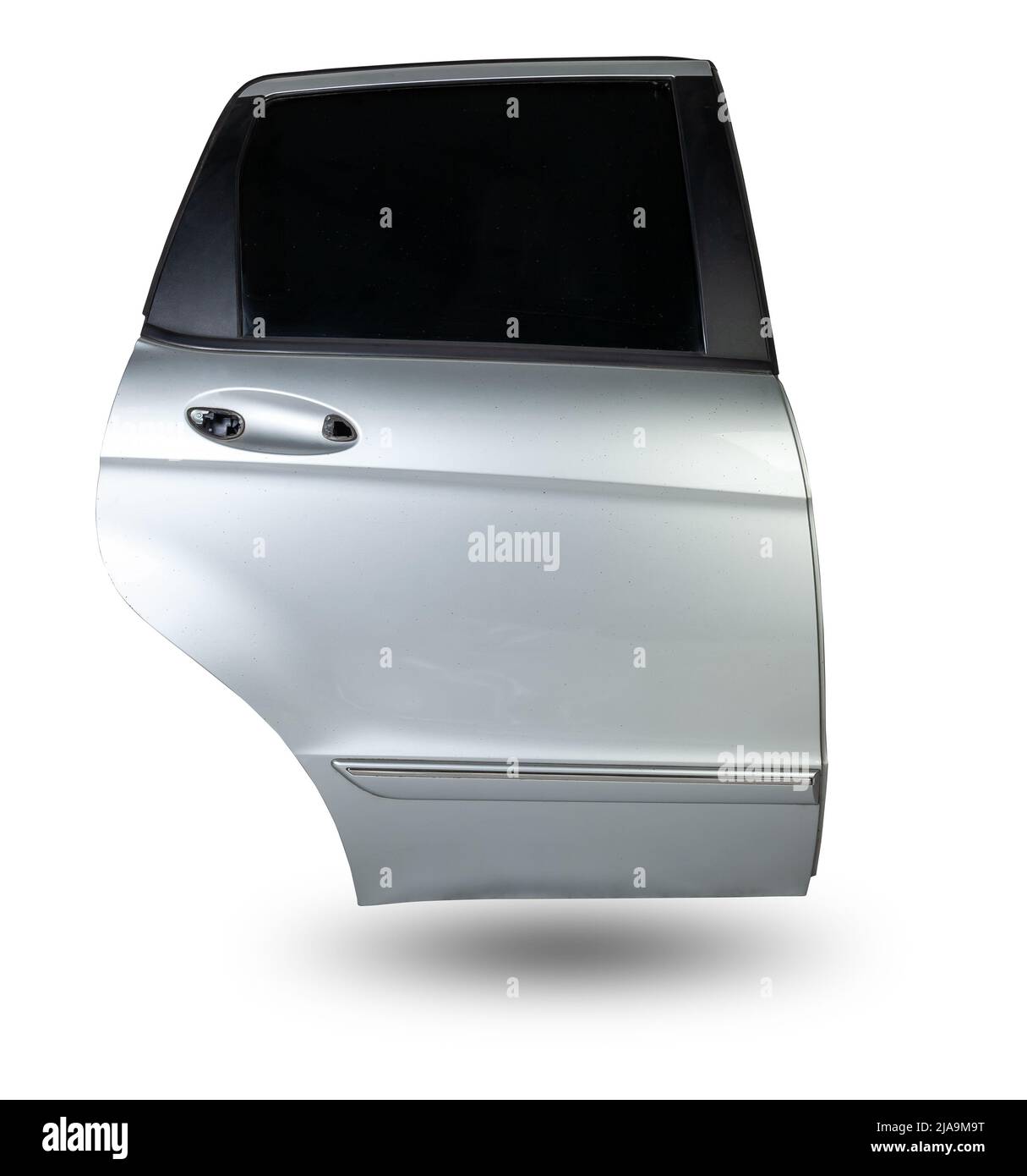 The rear door of the car is silver on a white isolated background. Body ...
