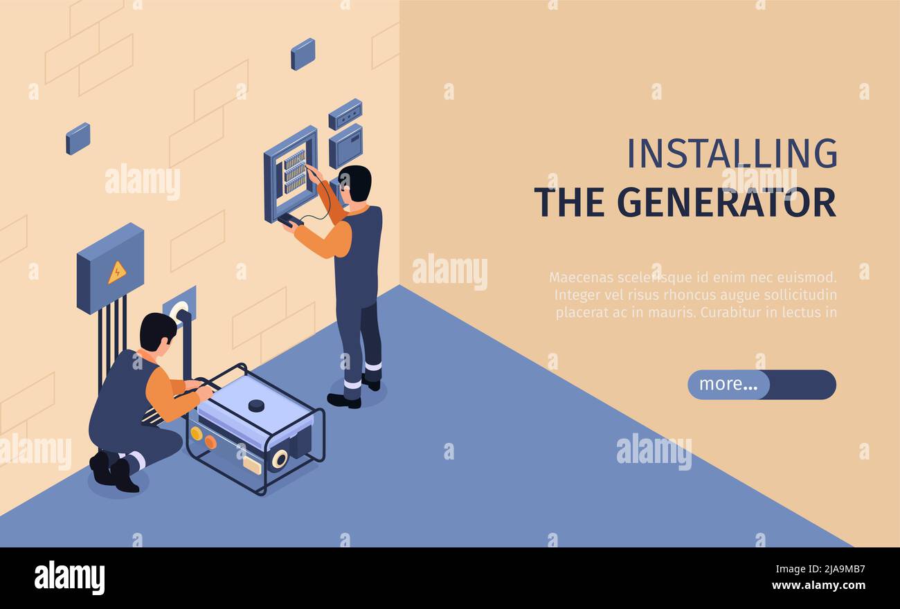 Home electrical service horizontal banner with electricians installing ...