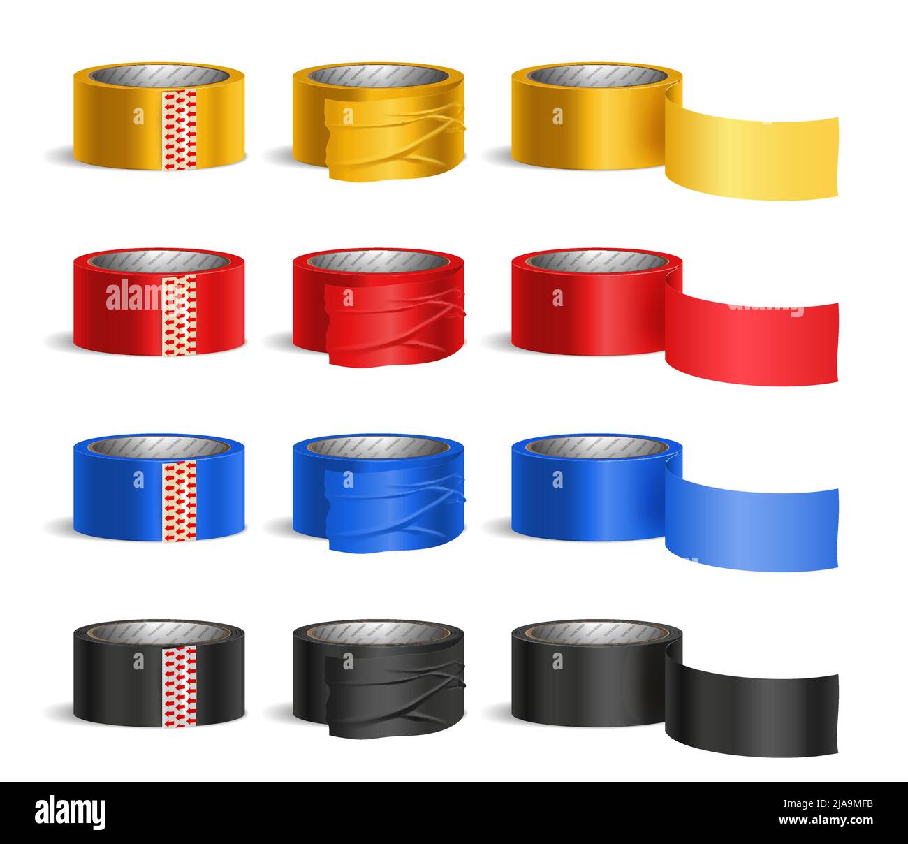 Tape roll bright colored pieces realistic set isolated vector ...