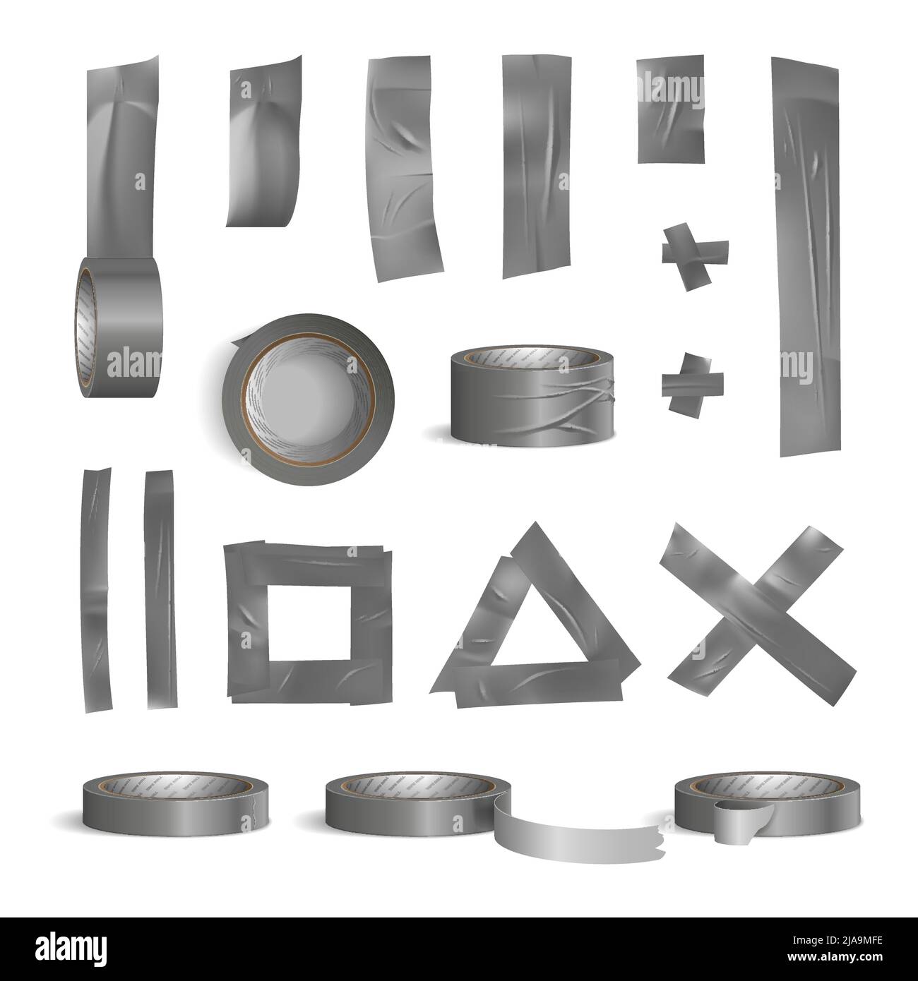 Tape roll pieces realistic set with stationery symbols isolated vector ...