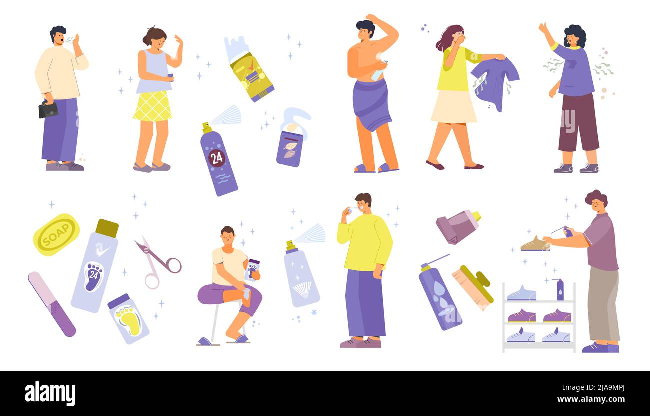 Deodorant antiperspirant set with flat icons of cosmetic products ...