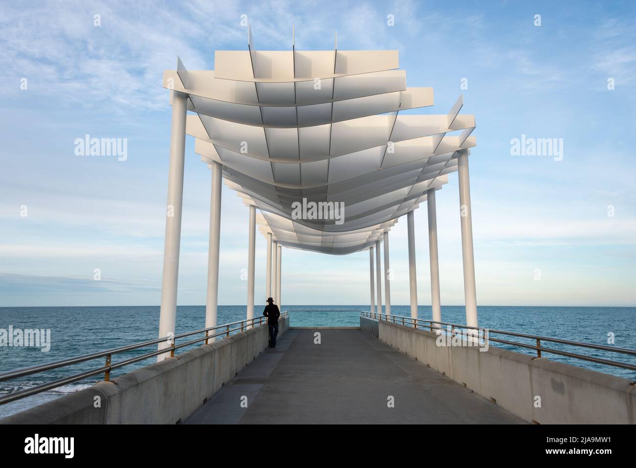 Tourist standing on Napier Marine Parade viewing platform, admiring the ...