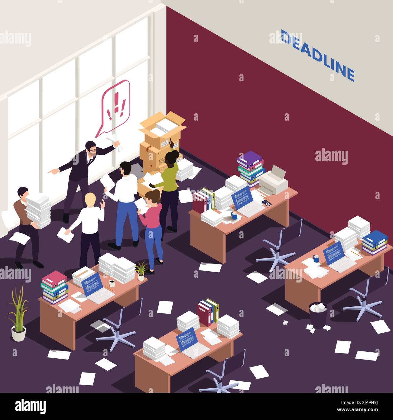 Chaotic messy office work isometric composition with disorganized ... Chaotic messy office work isometric composition with disorganized ...