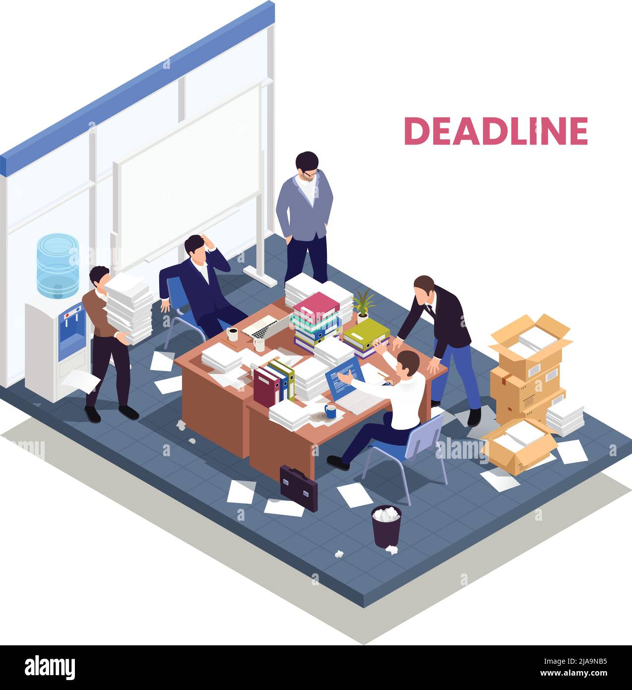 Disorganized chaotic office work isometric composition with frustrated ...