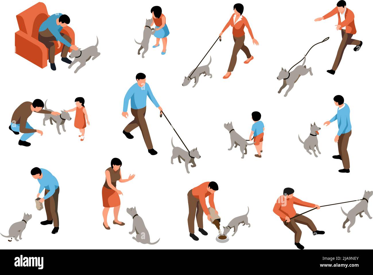 Dog owner color set with daily life and fun symbols isometric isolated ...