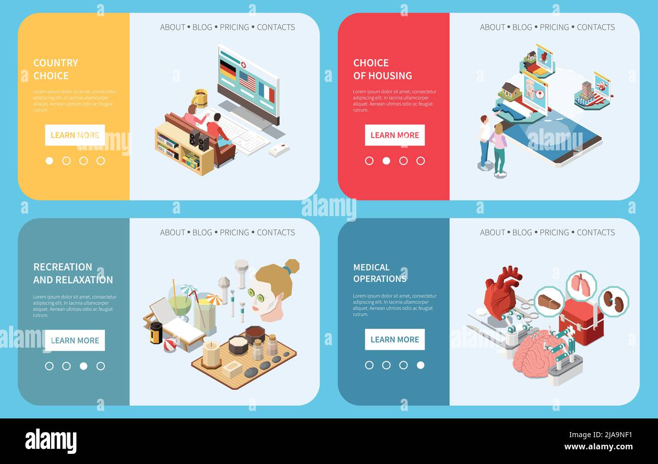 Medical tourism horizontal web banners set with people choosing country ...