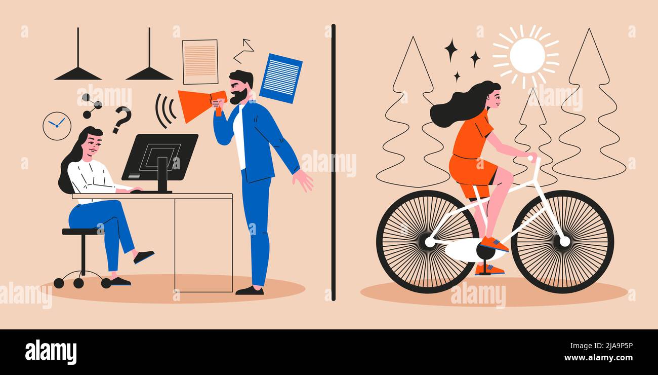 Professional burnout design concept with boss scolding young girl ...