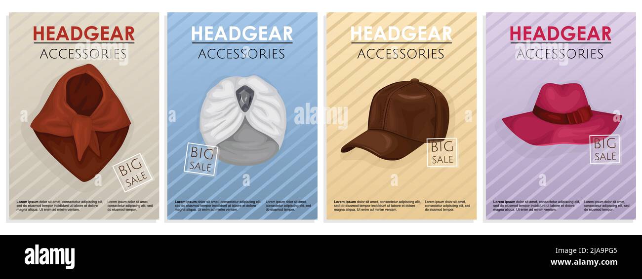 Hats poster set with four vertical compositions of editable text and ...