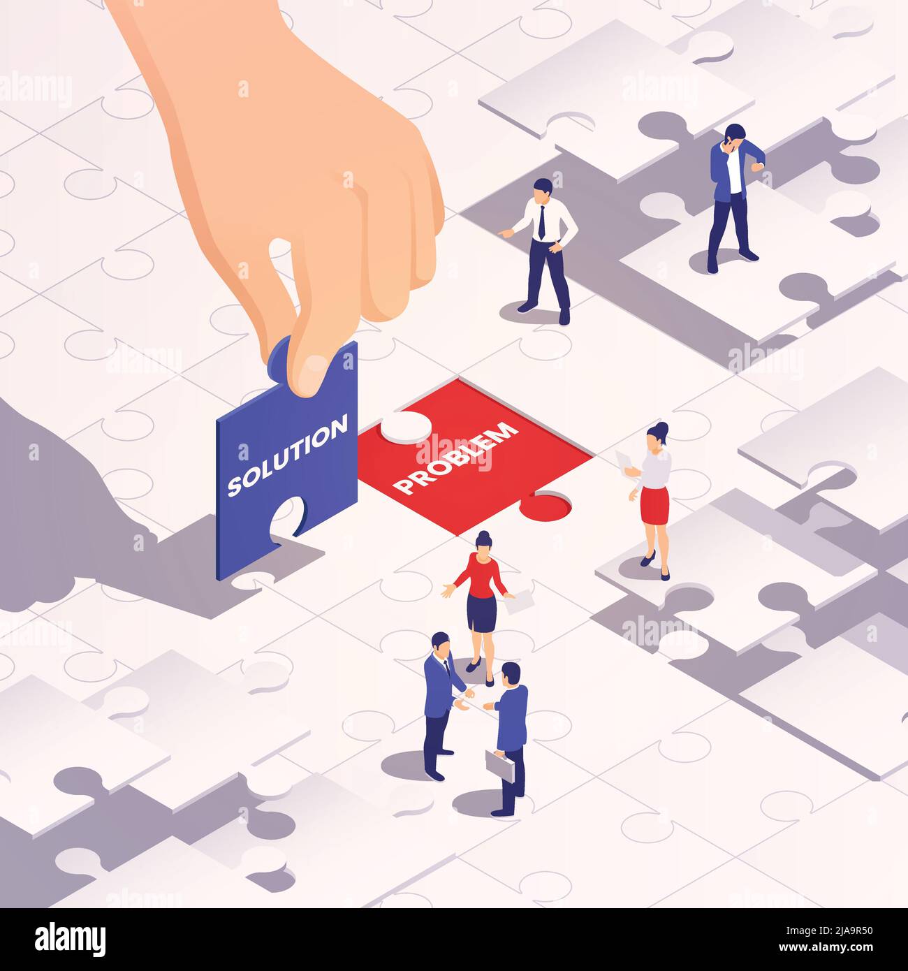 Crisis management isometric concept with business people solving puzzle ...