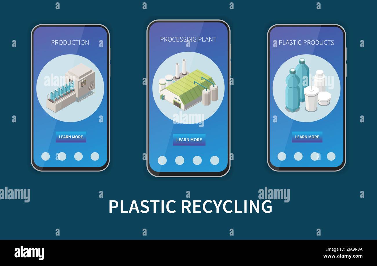 Three mobile vertical banners set with processing plant production ...