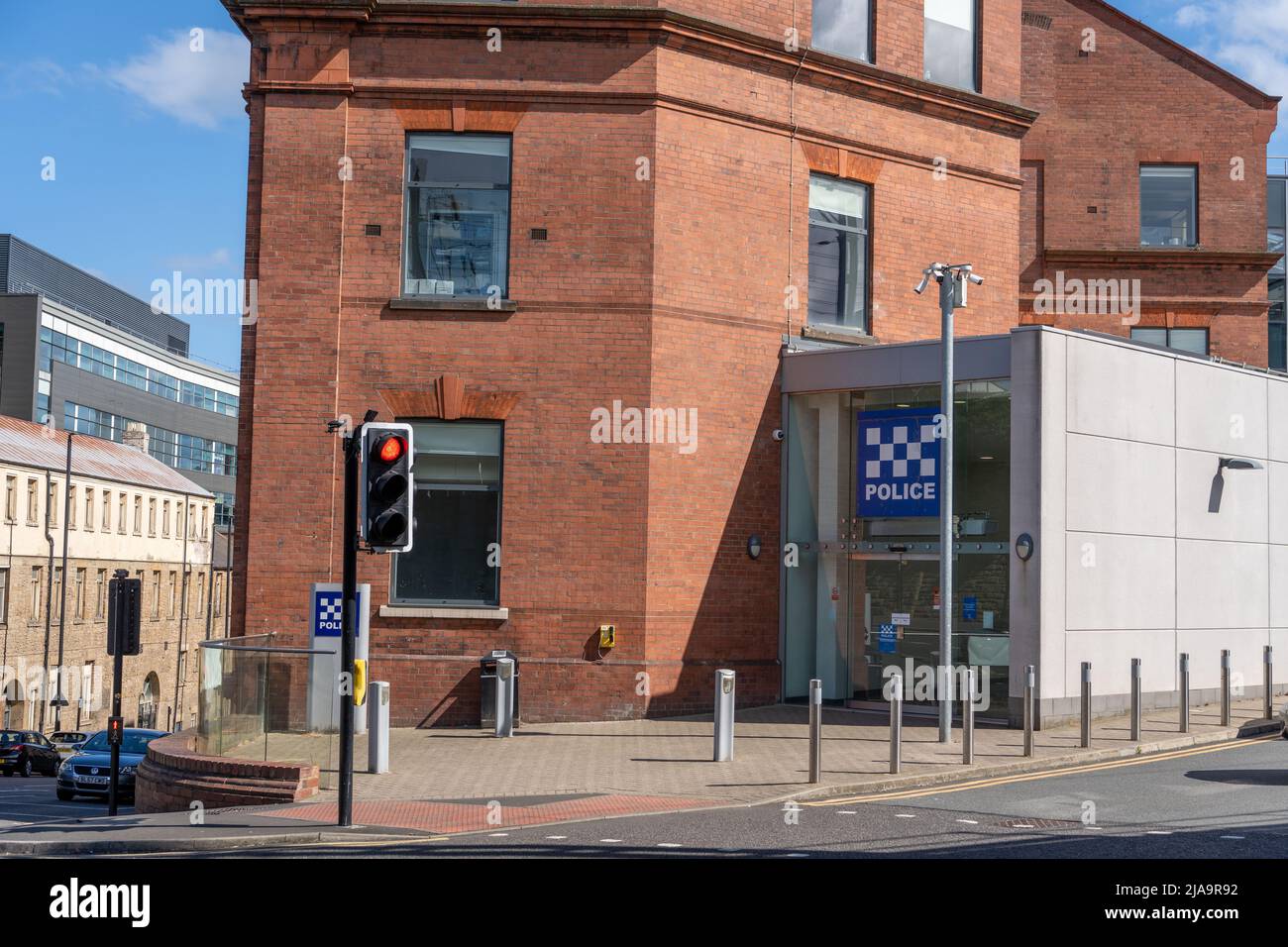 Newcastle Police Station entrance on Forth Banks, Newcastle upon Tyne ...