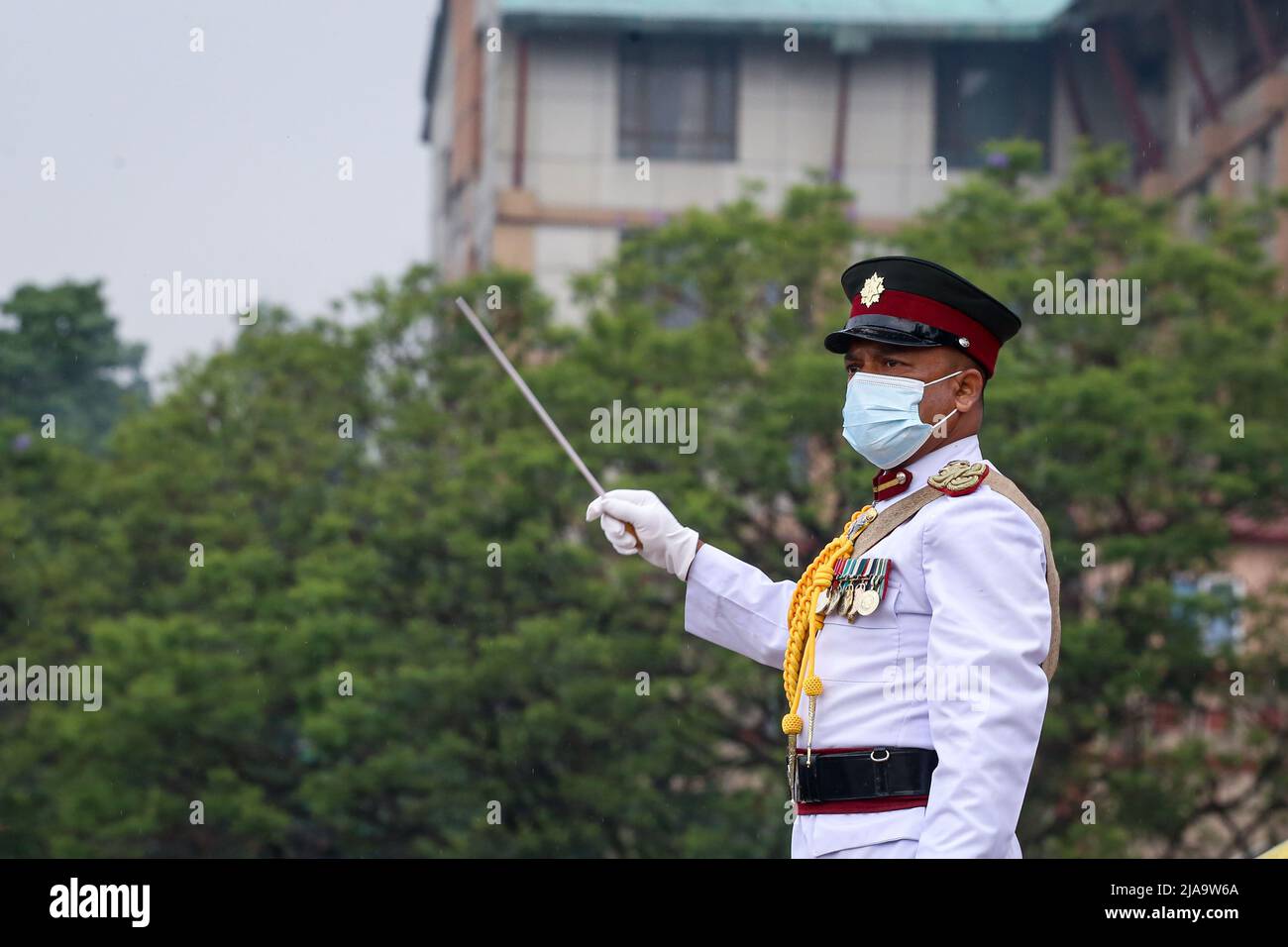 On May 29, 2022 in Kathmandu, Nepal. Members of Nepalese Army music ...