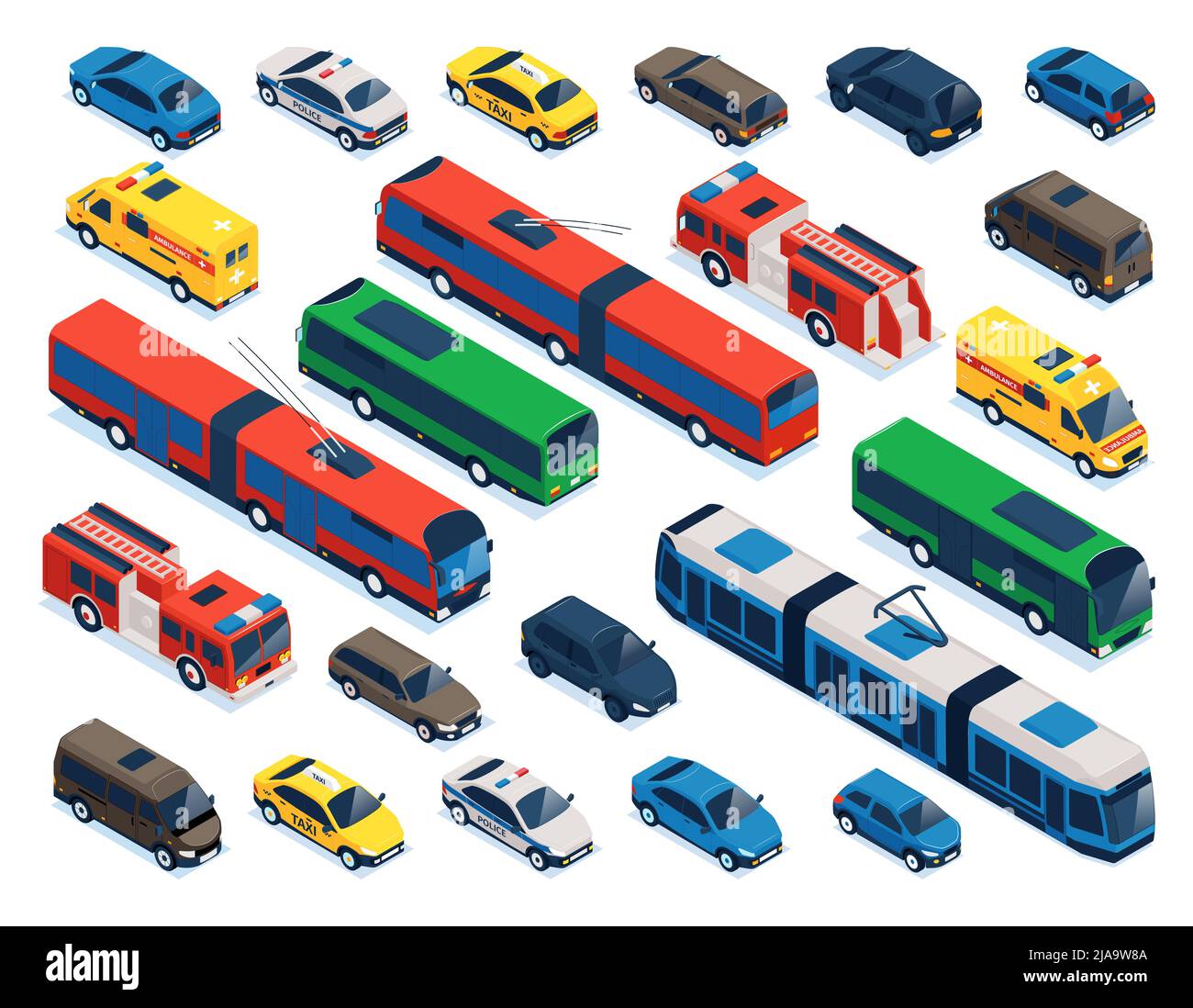 Isometric public transport color set with isolated icons of service ...