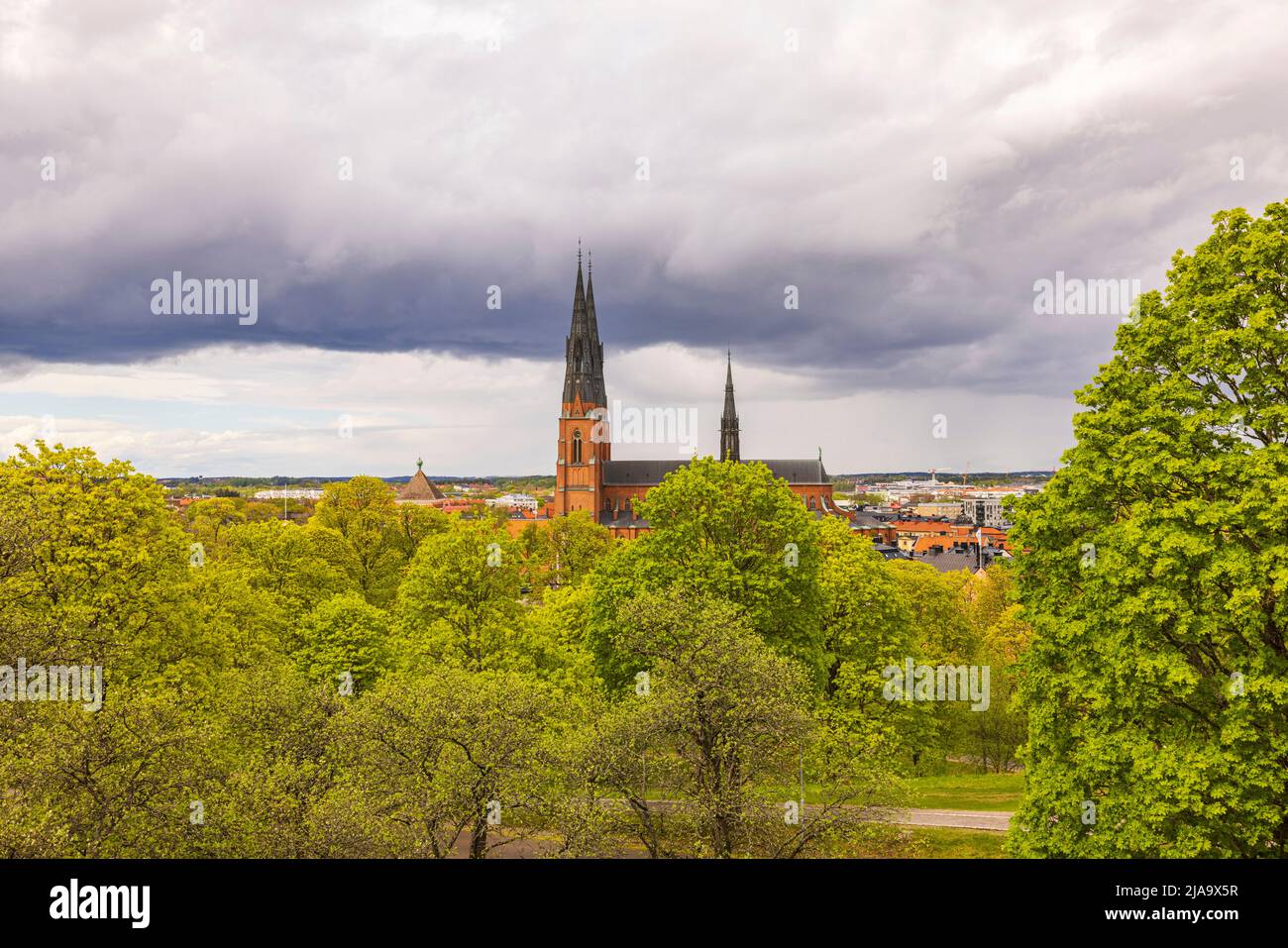 Beautiful landscape view of towers of Uppsala Cathedral Church on ...