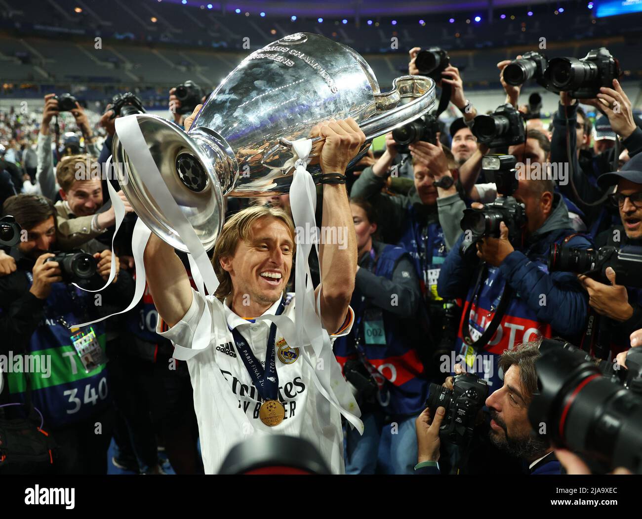 Paris, France. 28th May, 2022. Luka Modric of Real Madrid celebrates ...
