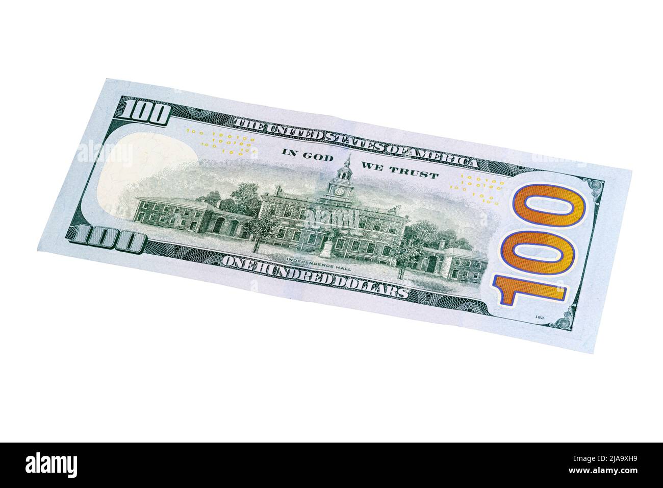 Stacked Photo. Back of new one hundred dollar bill Stock Photo - Alamy