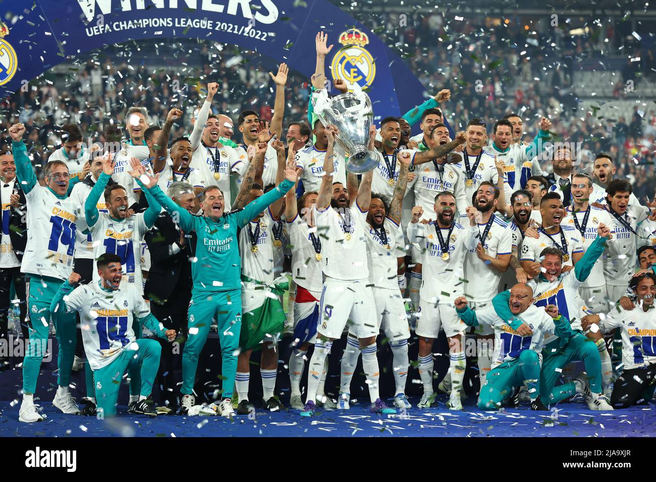 Paris, France. 28th May, 2022. Karim Benzema of Real Madrid with the ...