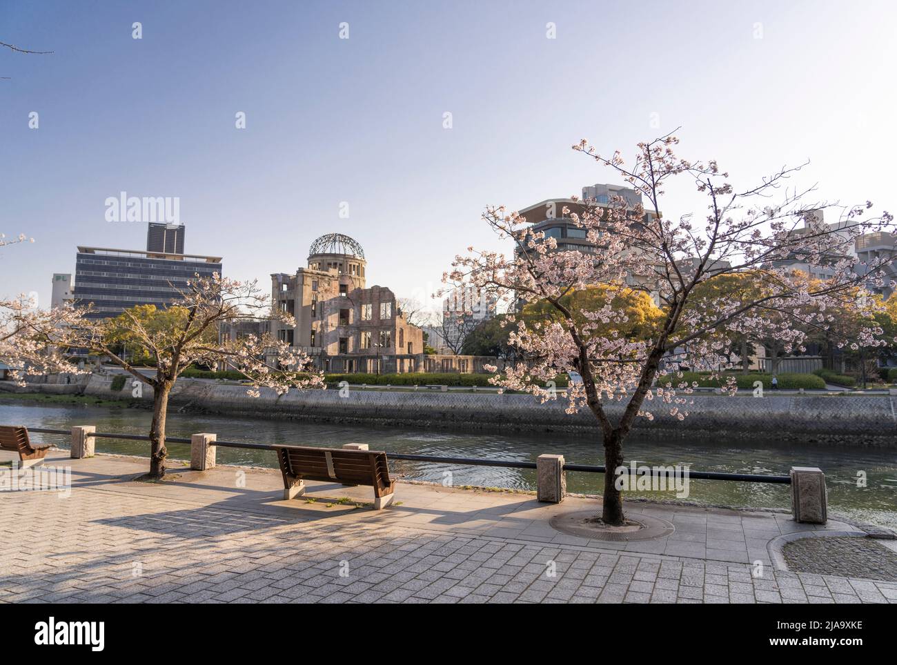 Motoyasu-gawa River, cherry blossom, and the Rest House of Peace ...