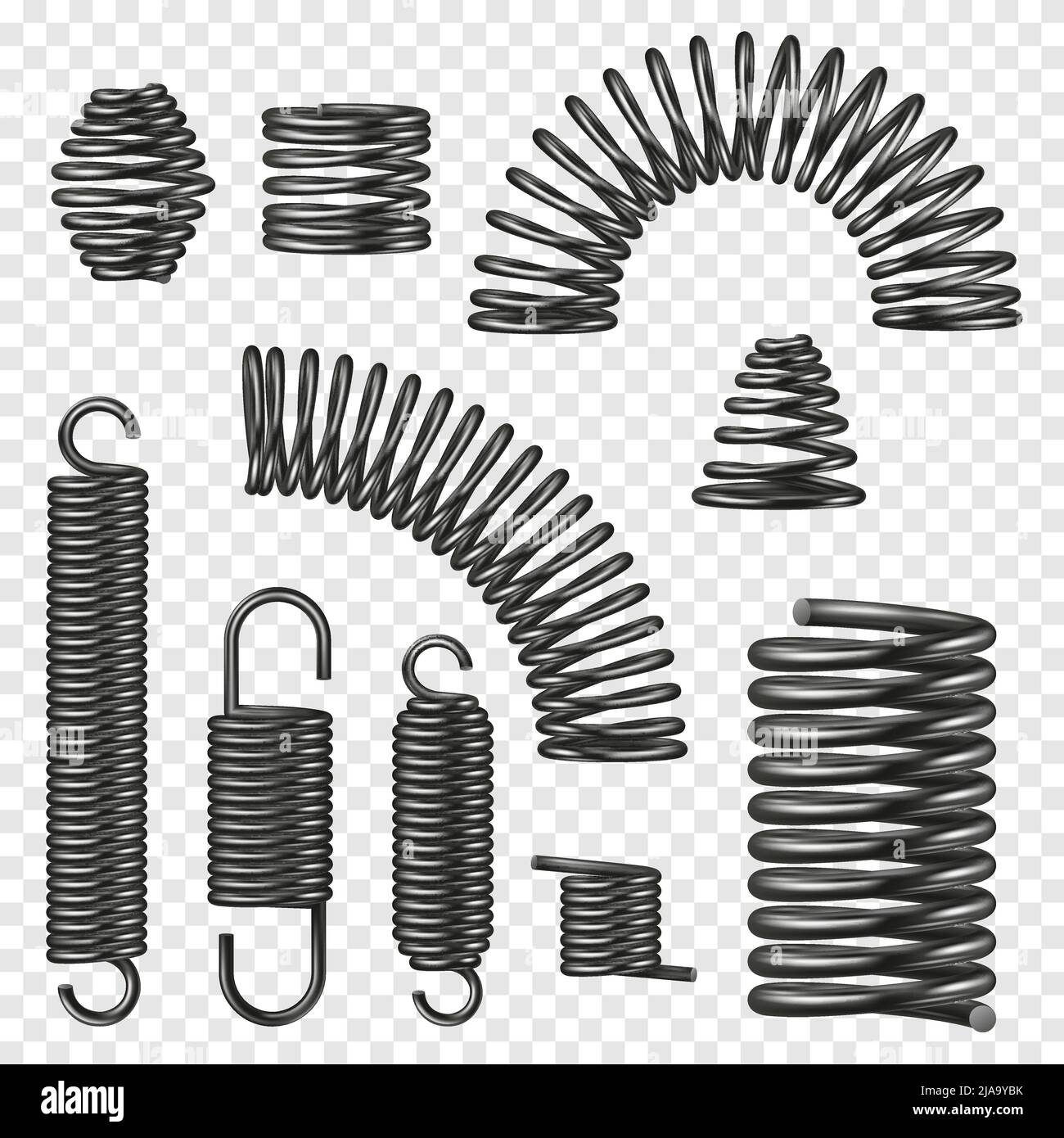 Metal spring realistic transparent set with different shape isolated ...