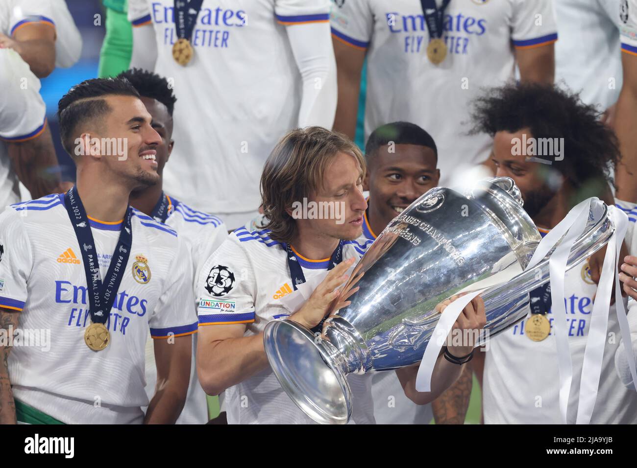 Paris, France. 28th May, 2022. Luka Modric of Real Madrid kisses the ...