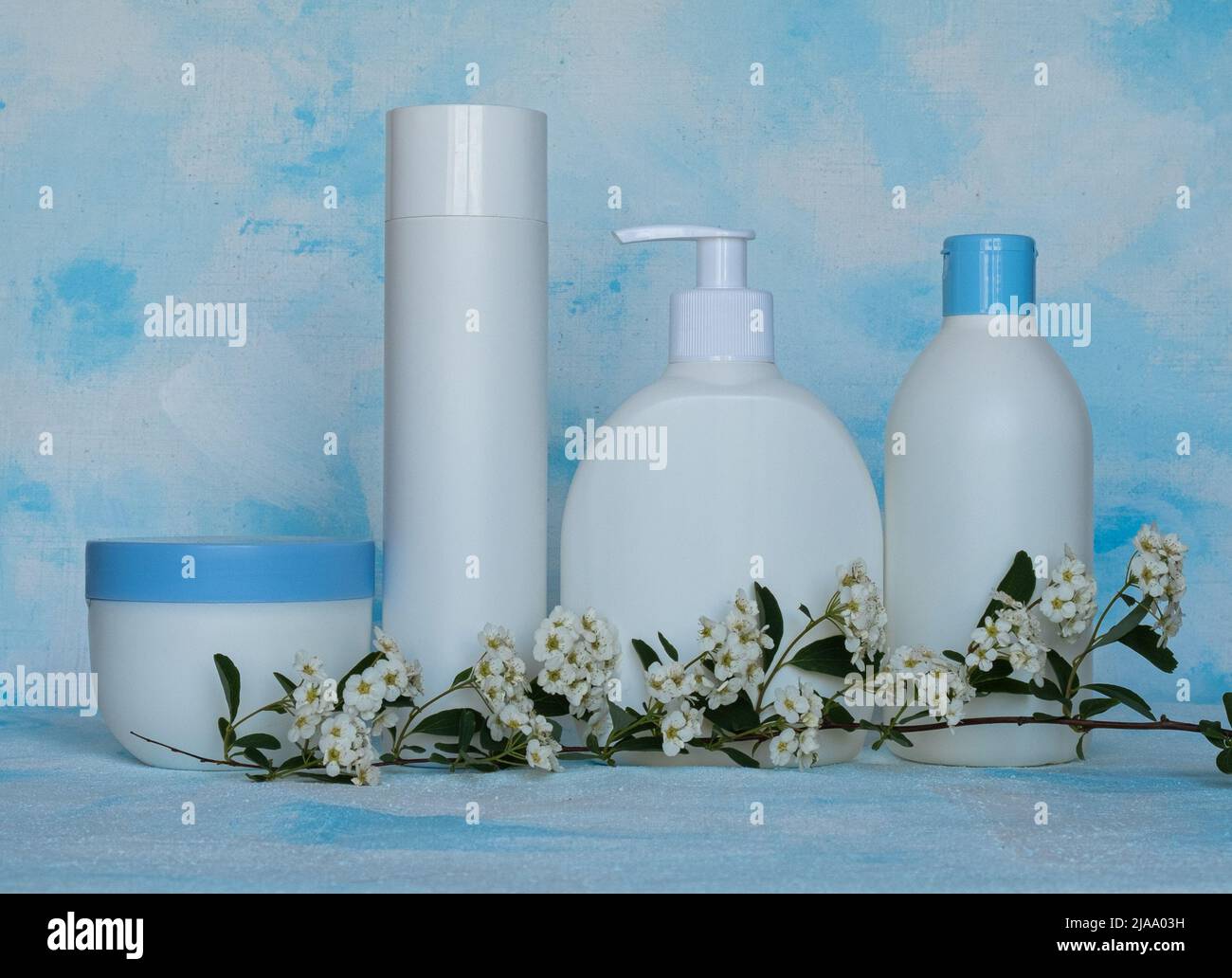 Bottles for cosmetic products without a label. Facial skin care concept ...