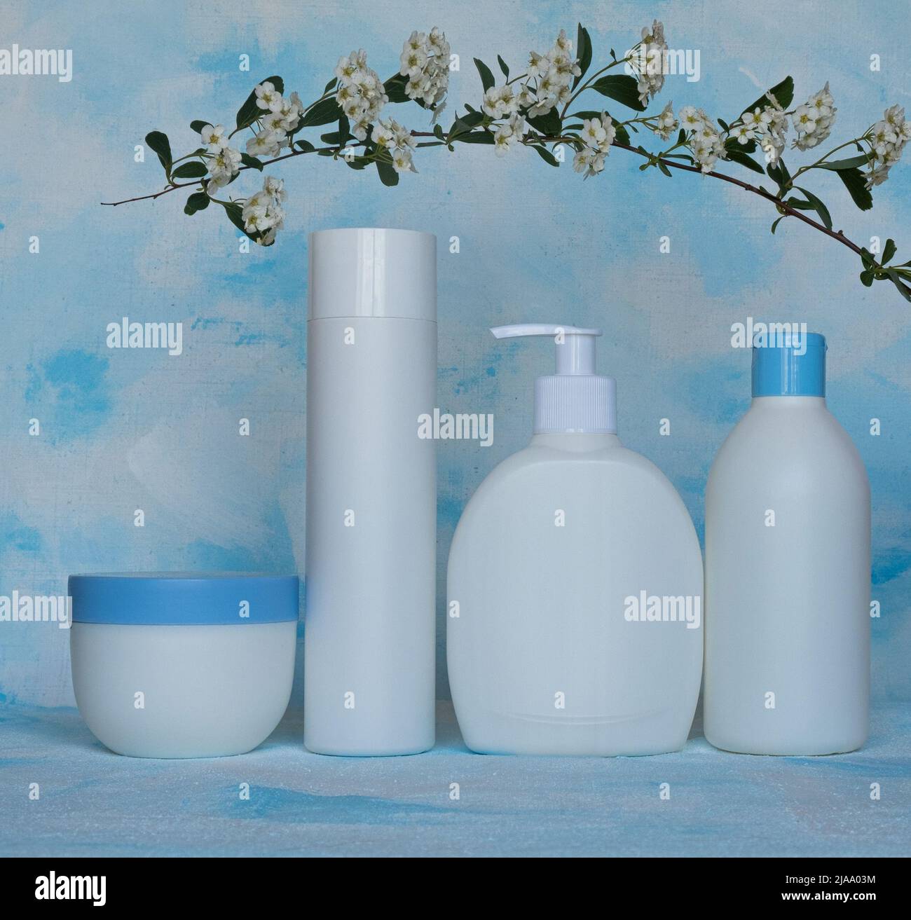 Bottles for cosmetic products without a label. Facial skin care concept ...