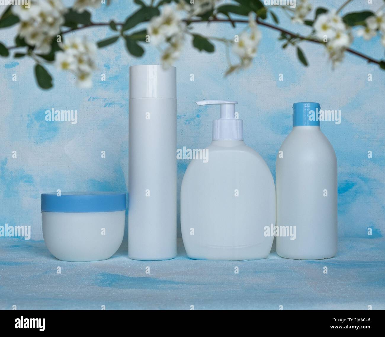 Bottles for cosmetic products without a label. Facial skin care concept ...