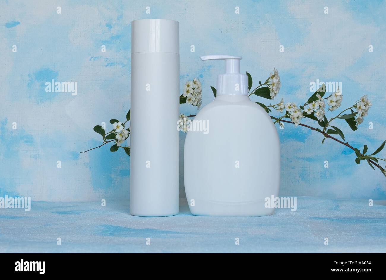 Bottles for cosmetic products without a label. Facial skin care concept ...