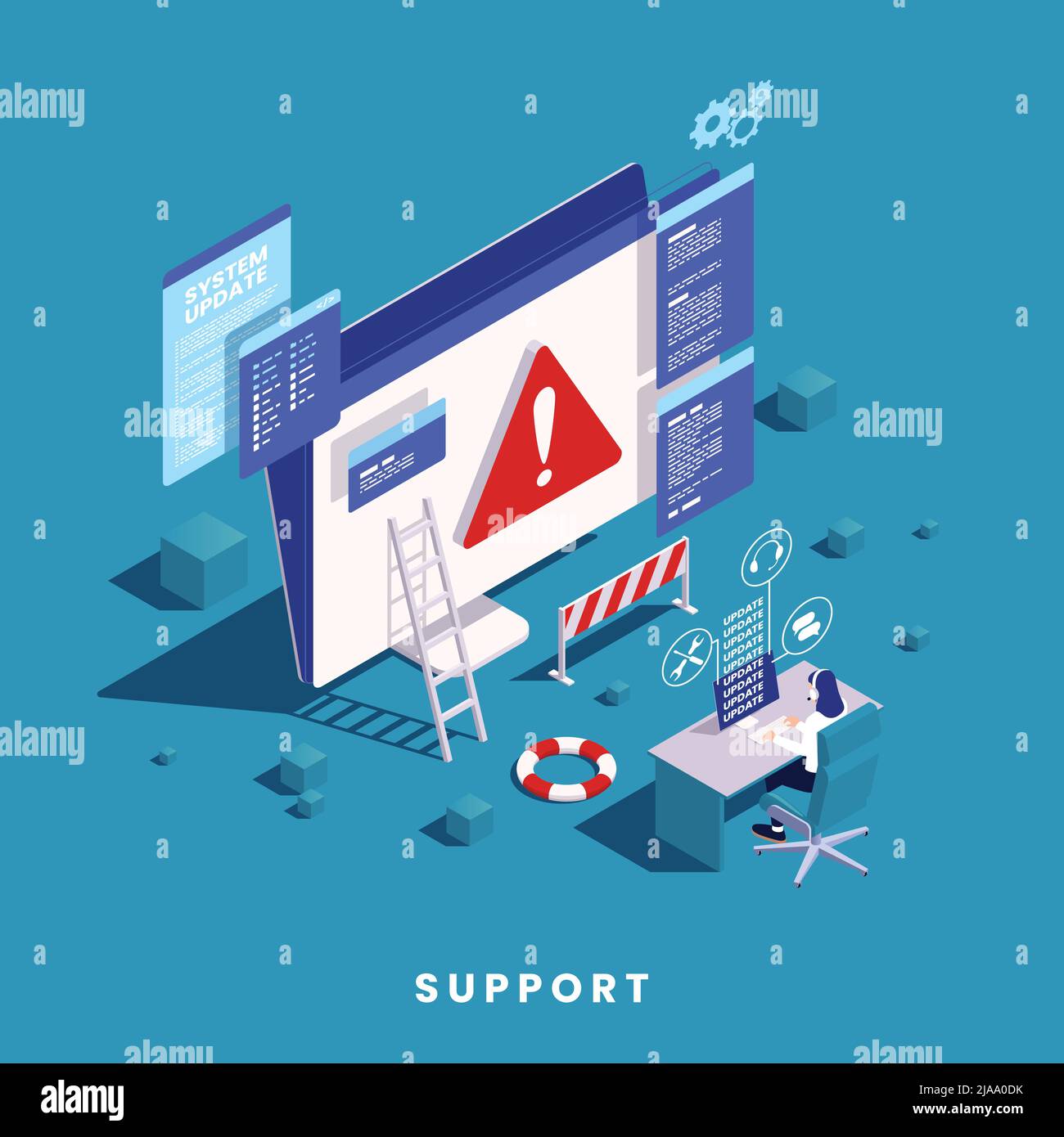 Technical support isometric concept with 3d system update computer ...