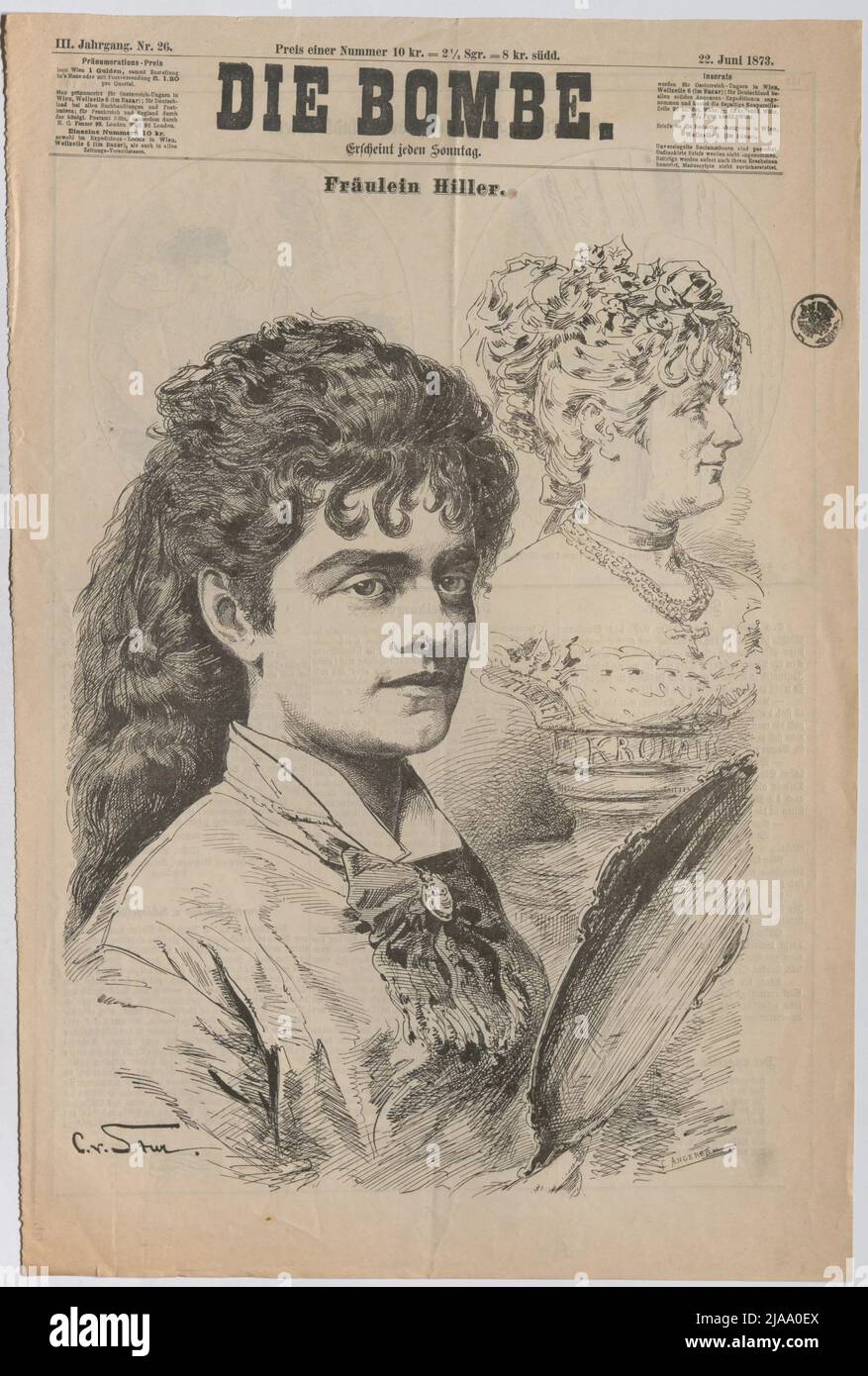 Miss Hiller. ". Fräulein Hiller, actress, in front of the bust of ...