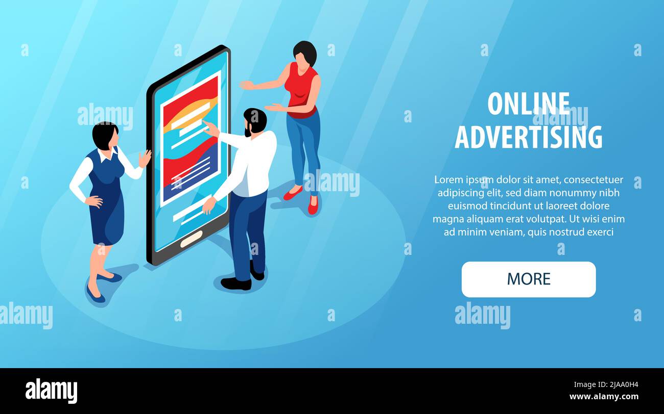 Isometric advertising agency horizontal banner with human characters ...