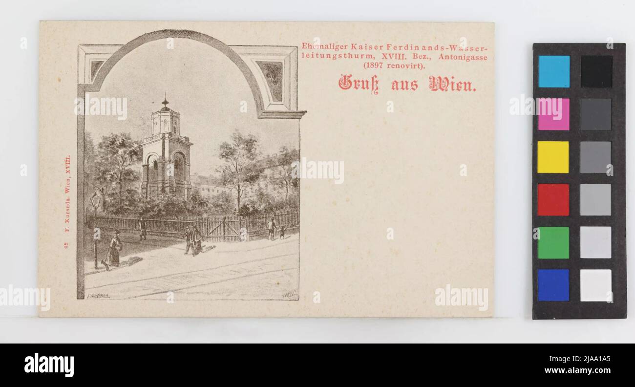 18., Währinger belt corner Antonigasse - water tower, postcard. Atelier ...
