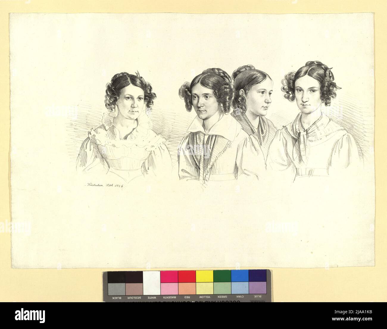 Four girls on a leaf. Josef Kriehuber (1800-1876), lithograph Stock ...