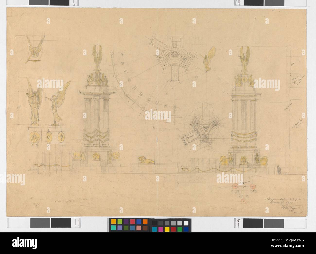 Monument in front of Schönbrunn Castle, floor plan, outline, figures ...