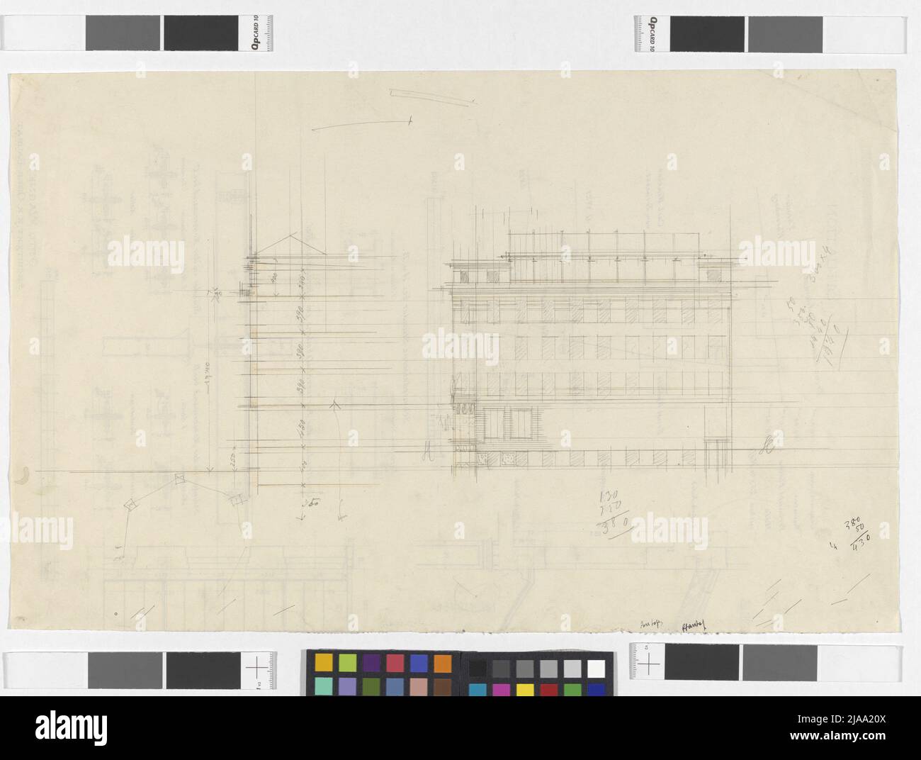 Rental house, outline and cut / verso: department store Neumann, plan ...