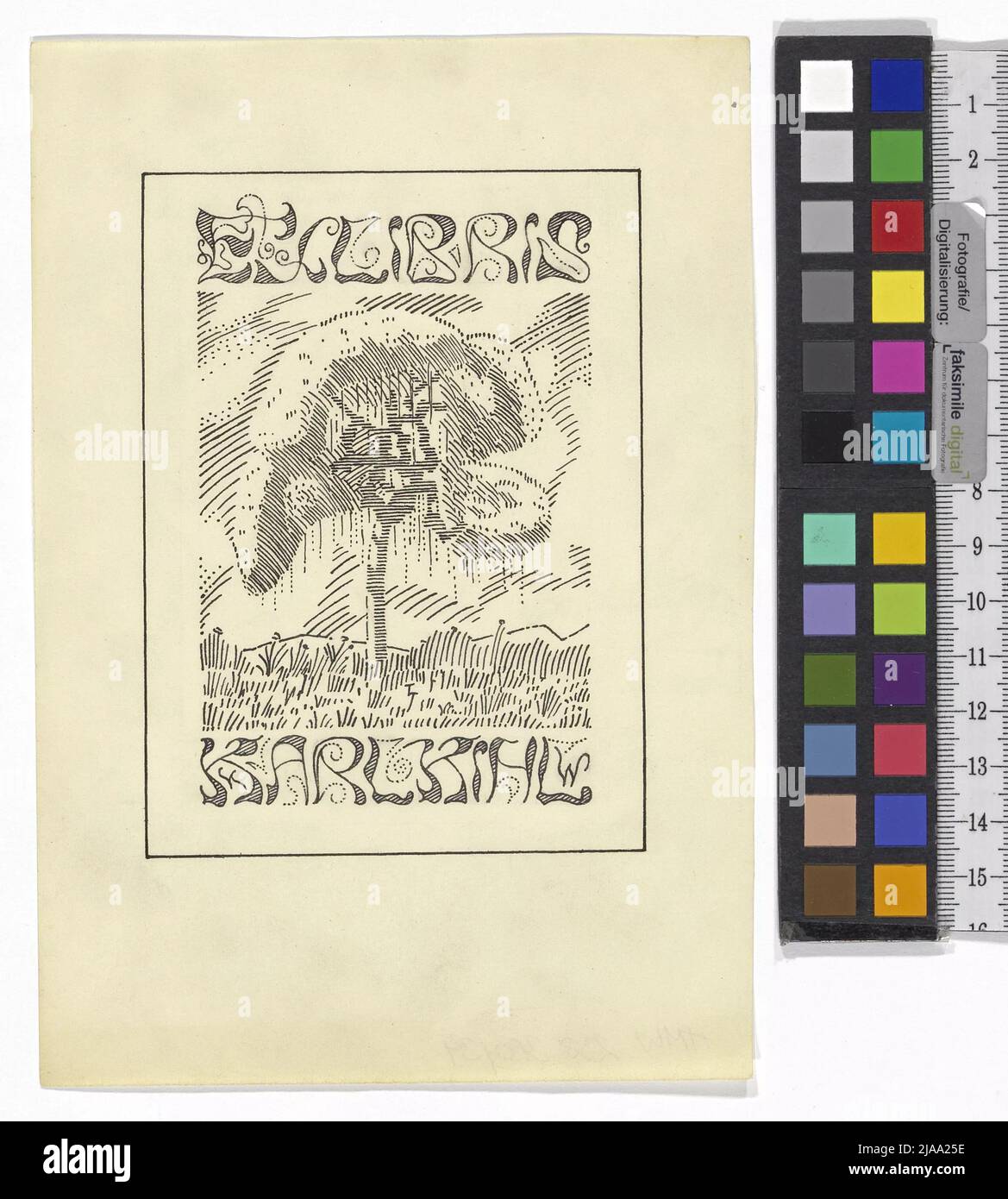 Exlibris / Karl Kihl [Kinl) "" Baum on a meadow. Karl Wiener (1901-1949 ...