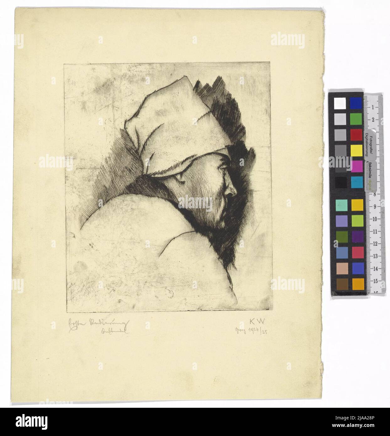 First etching "Man with headgear of diagonal back. Karl Wiener (1901 ...