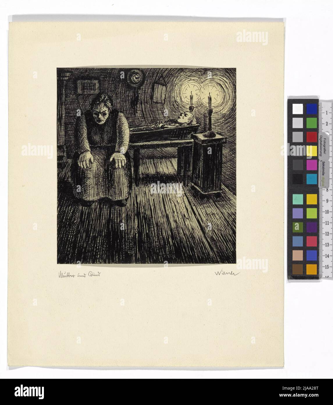 Mother and child "sitting woman, her hands based on her knees, behind ...