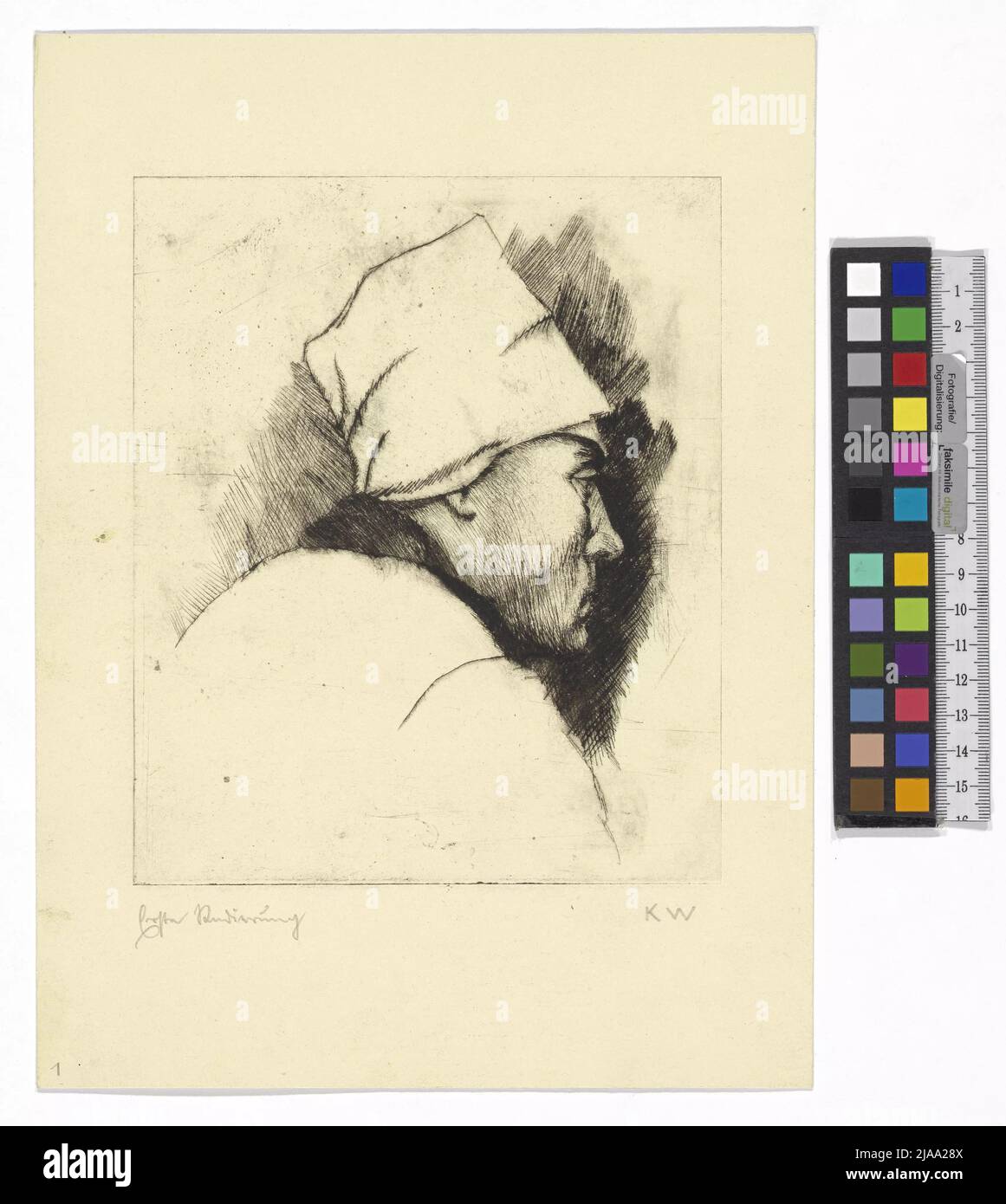 First etching "Man with headgear of diagonal back. Karl Wiener (1901 ...