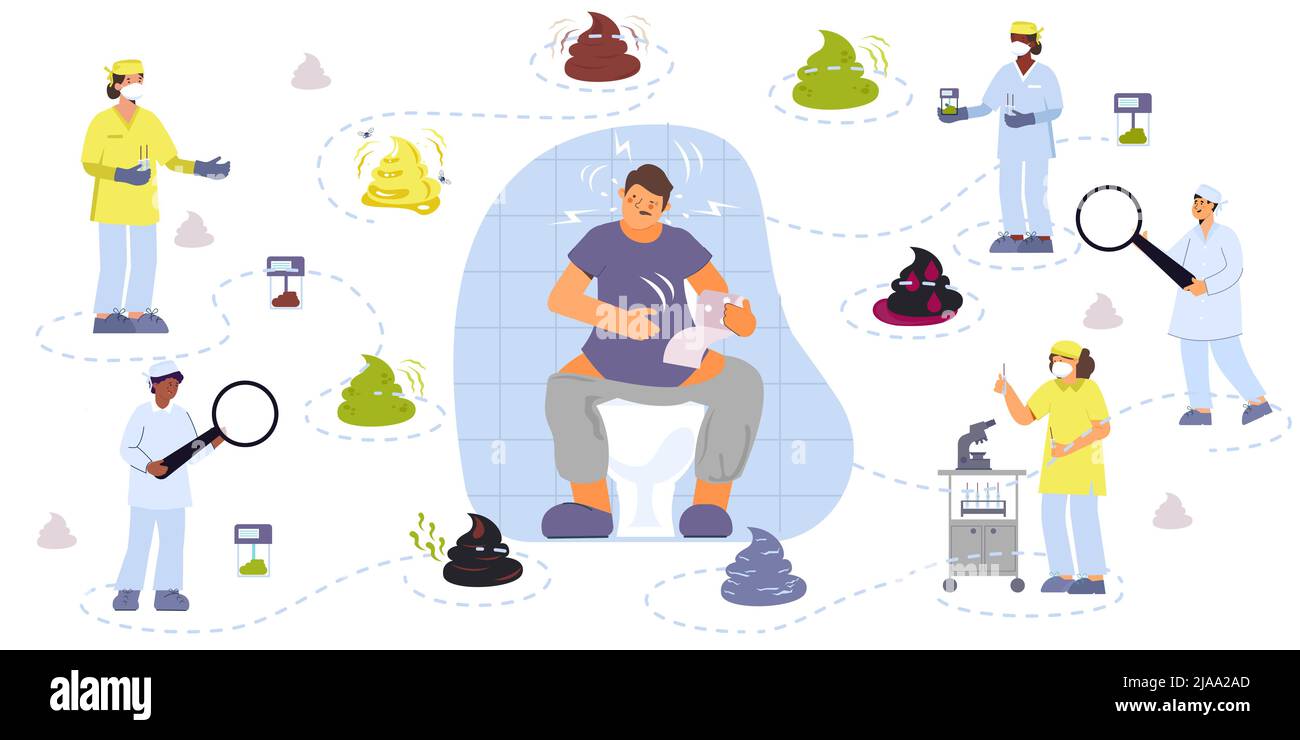 Poop composition with flat isolated icons of colorful poop piles ...